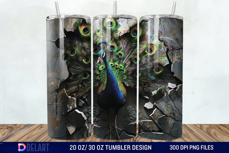 3D Peacock Smashed Wall Tumbler Wrap