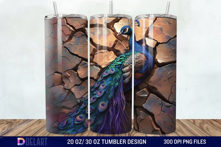 3D Peacock Smashed Wall Tumbler Wrap