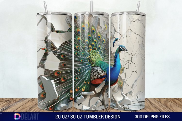 3D Peacock Smashed Wall Tumbler Wrap