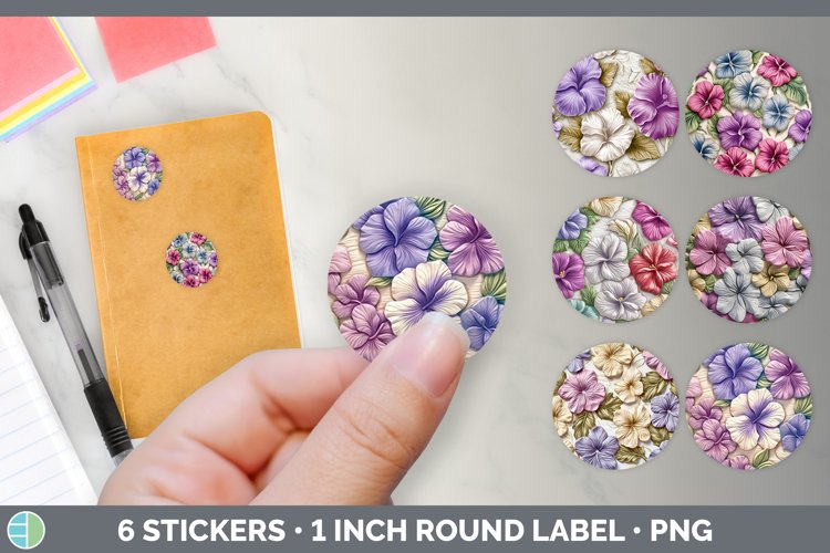 3D Petunia Flowers Stickers | Round Labels Designs Bundle