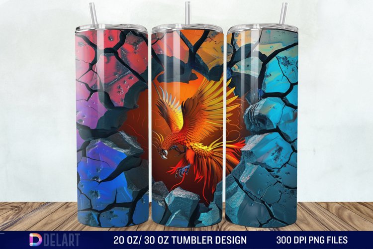 3D Phoenix Cracked Hole Tumbler Wrap