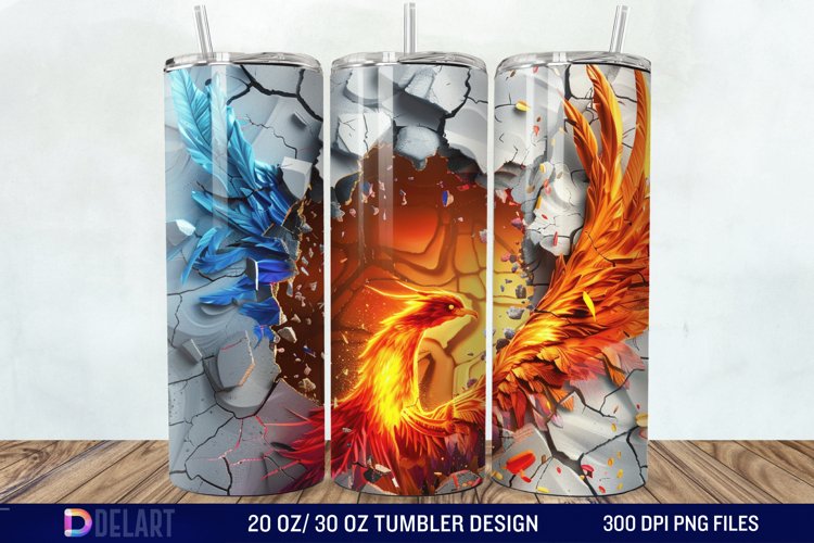 3D Phoenix Cracked Hole Tumbler Wrap