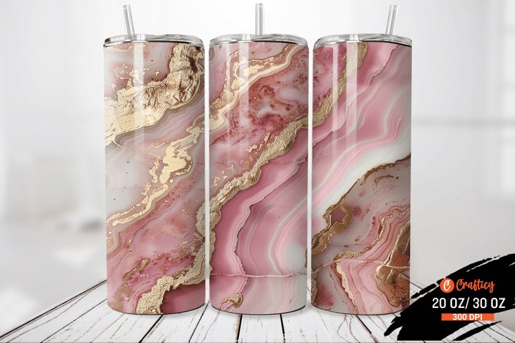 3D Pink and Gold Marble Tumbler wrap