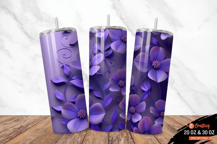 3D Purple Flowers Tumbler Wrap