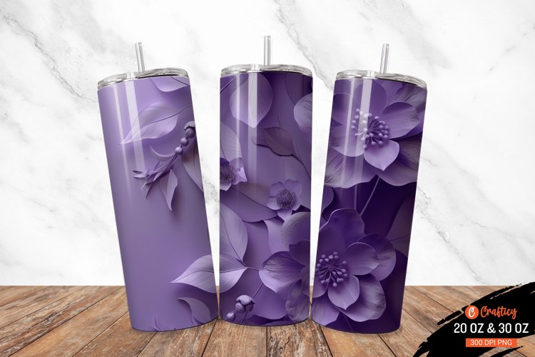 3D Purple Flowers Tumbler Wrap