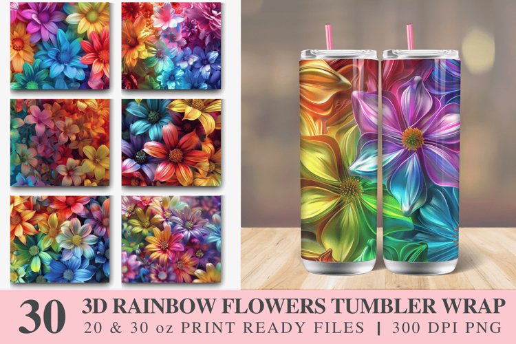 3D Rainbow Flowers Tumbler Wrap Bundle