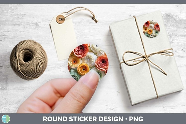 3D Ranunculus Stickers | Round Labels Designs