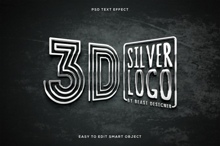 Editable 3D Silver Logo Mockup Text Effect Photoshop
