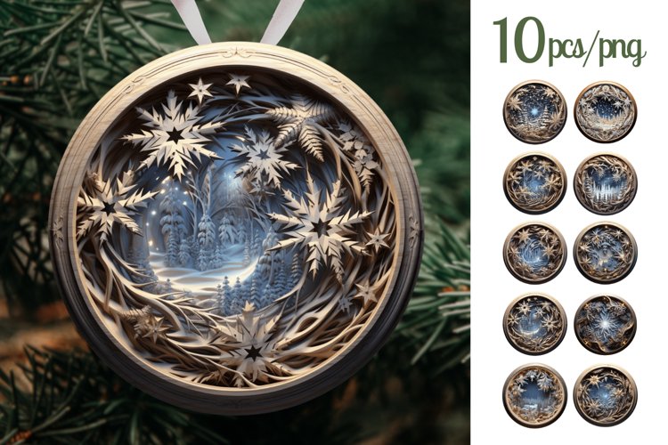 3D Snow Christmas Ornaments Sublimation Bundle PNG