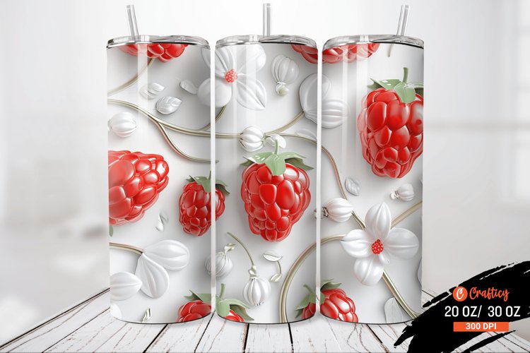 3D Strawberries Floral Tumbler Wrap 20/30 oz Tumbler
