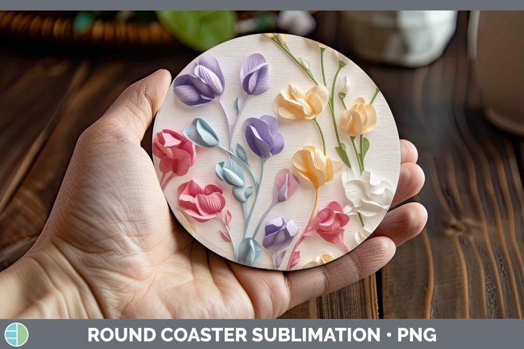 3D Sweet Pea Round Coaster | Sublimation Coaster Designs