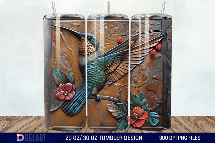 3D Tooled Leather Hummingbird Tumbler Wrap
