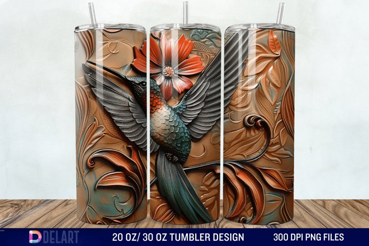 3D Tooled Leather Hummingbird Tumbler Wrap