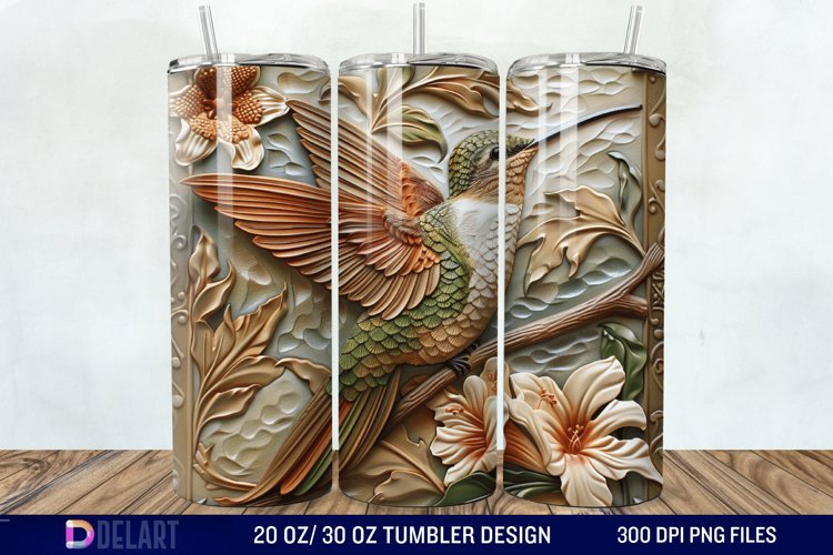 3D Tooled Leather Hummingbird Tumbler Wrap
