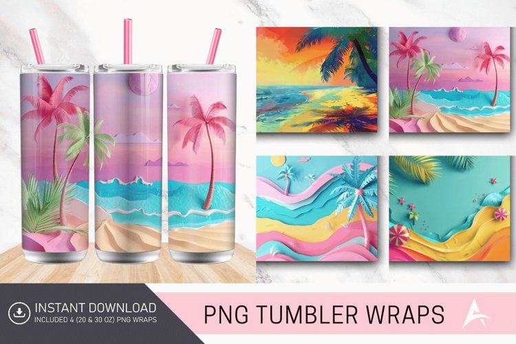 3D Tropical Beach Tumbler wrap