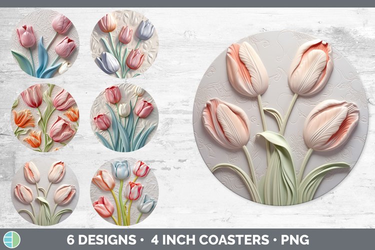 3D Tulip Flowers Round Coaster | Sublimation Coaster Designs