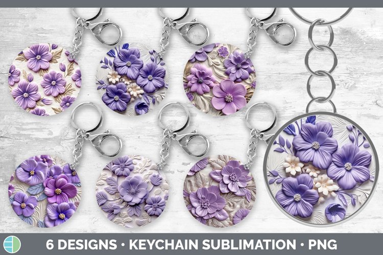 3D Violet Flowers Keychain | Sublimation Keyring Designs Bun