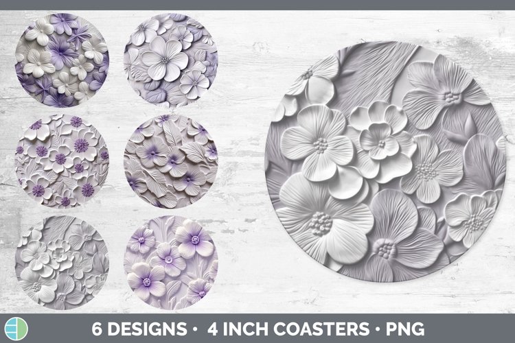 3D Violet Flowers Round Coaster | Sublimation Coaster Design