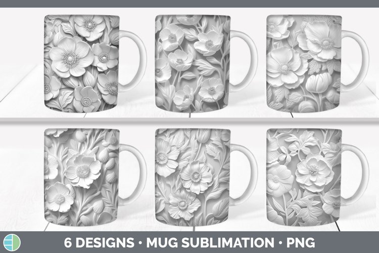 3D White Buttercup Flowers Mug Wrap | Sublimation Coffee Cup