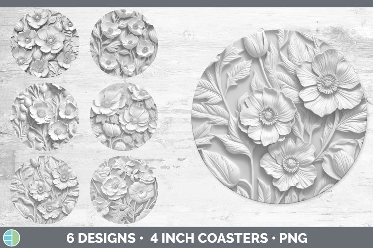 3D White Buttercup Flowers Round Coaster | Sublimation Coast