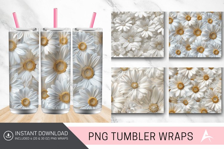 3D White Daisy Flowers Tumbler wrap