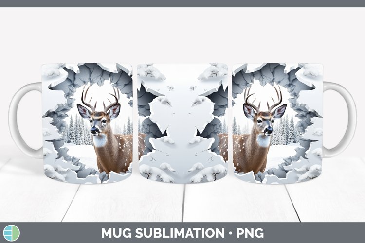 3D Winter Wall Deer Mug Wrap Sublimation Coffee Cup Designs