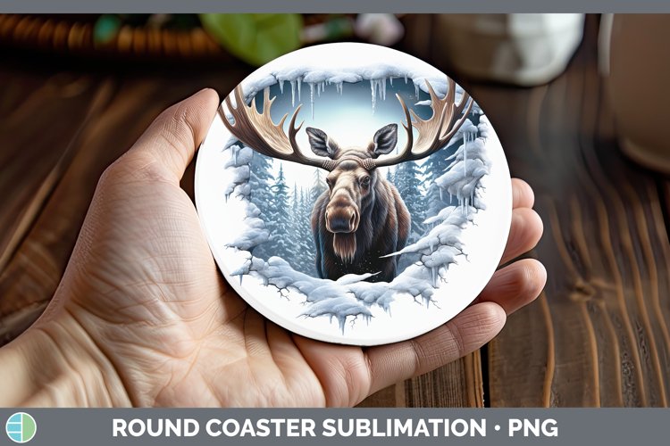 3D Winter Wall Moose Round Coaster Sublimation Coaster Desig