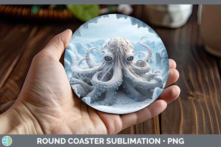 3D Winter Wall Octopus Round Coaster Sublimation Coaster Des