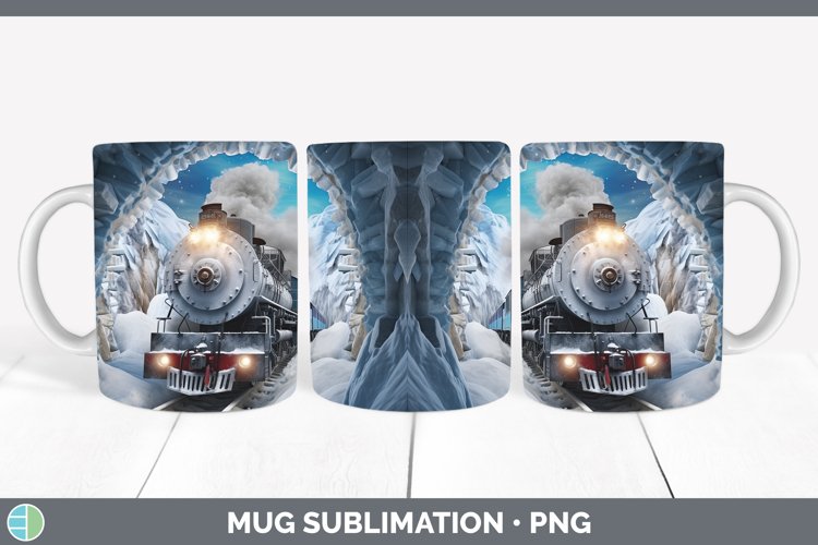 3D Winter Wall Train Mug Wrap Sublimation Coffee Cup Designs