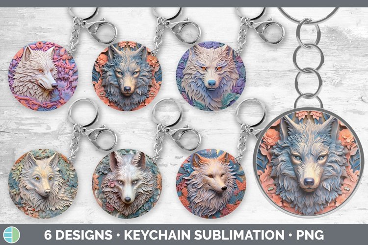 3D Wolf Keychain | Sublimation Keyring Designs Bundle