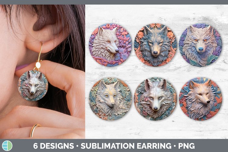 3D Wolf Round Earrings | Sublimation Earrings Designs Bundle