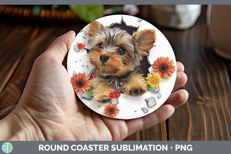 3D Yorkshire Terrier Round Coaster Sublimation Coaster Desig