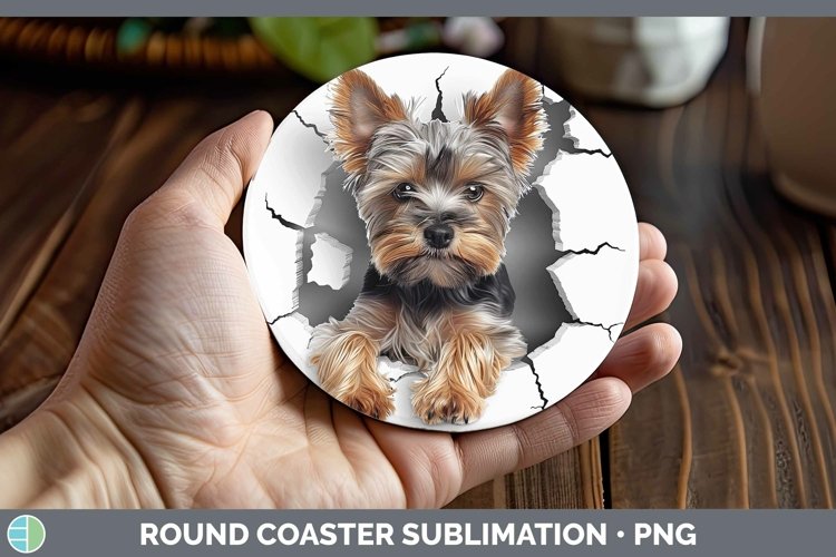 3D Yorkshire Terrier Round Coaster | Sublimation Coaster Des