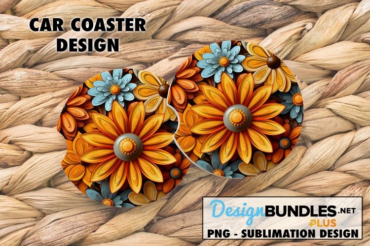 3D Fall Floral Car Coaster Sublimation Design