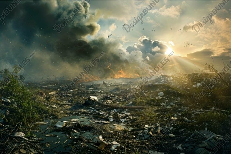 Apocalyptic landscape with fiery sky (4472501)