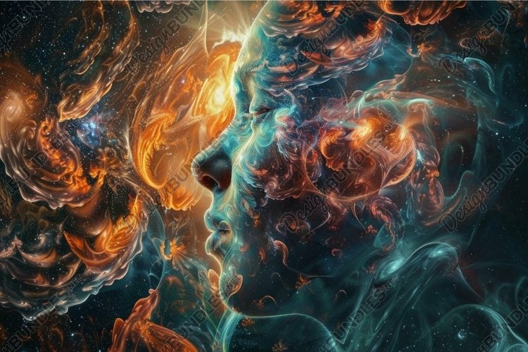 Cosmic fusion abstract human and universe art