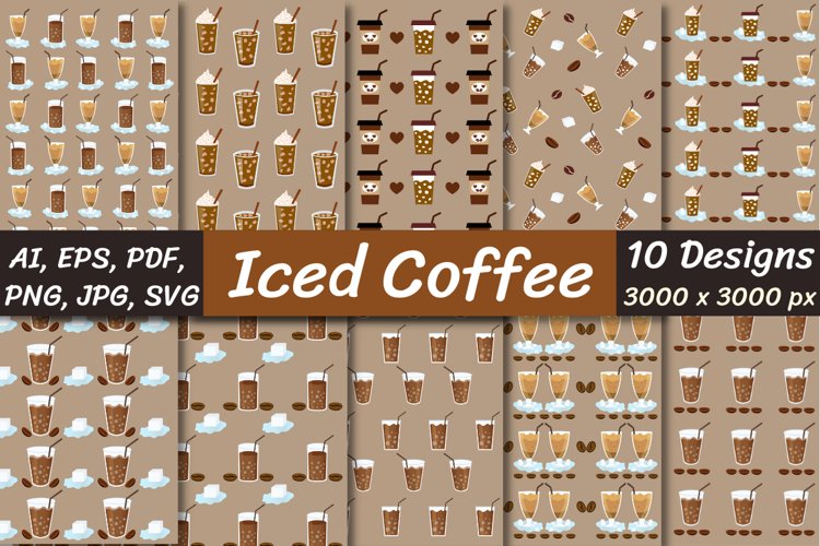 Iced coffee patterns bundle - 10 coffee digital papers