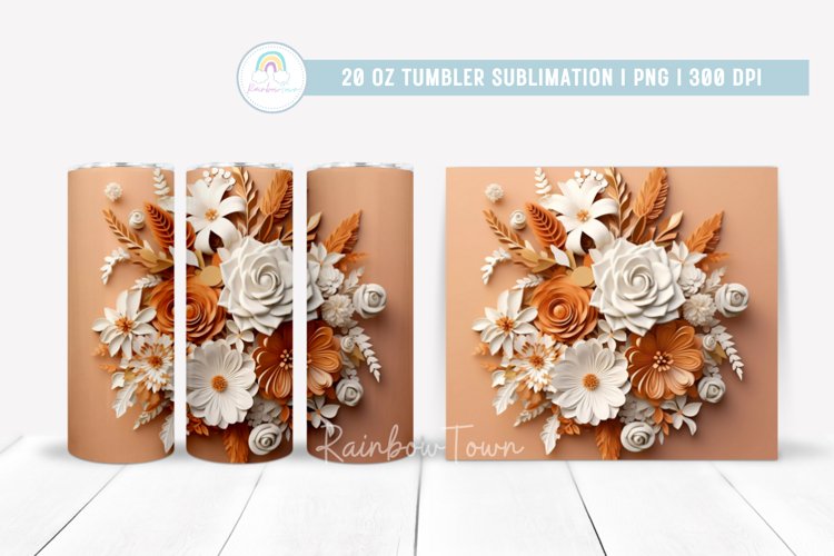 3D Bronze Flowers Tumbler Sublimation PNG