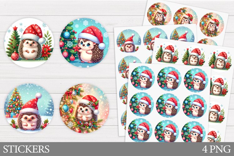 Christmas Hedgehog Sticker. Christmas Sticker Printable