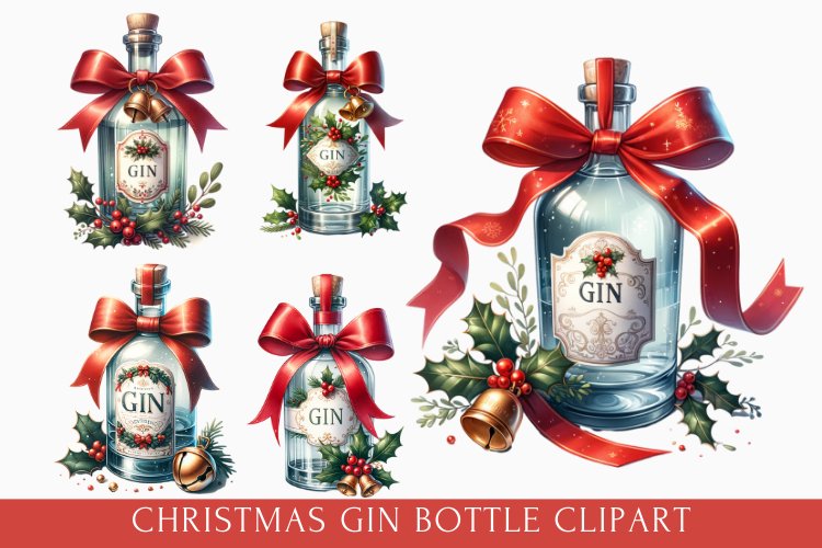 Christmas Gin Bottle clipart, Christmas Bottle Sublimation