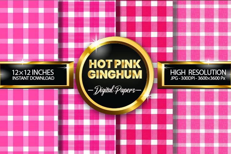 Hot Pink Gingham Digital Papers - 04 Variations (3001357)