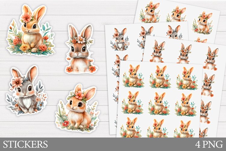Cute Bunny Sticker Design. Bunny Flowers Sticker (5081996)