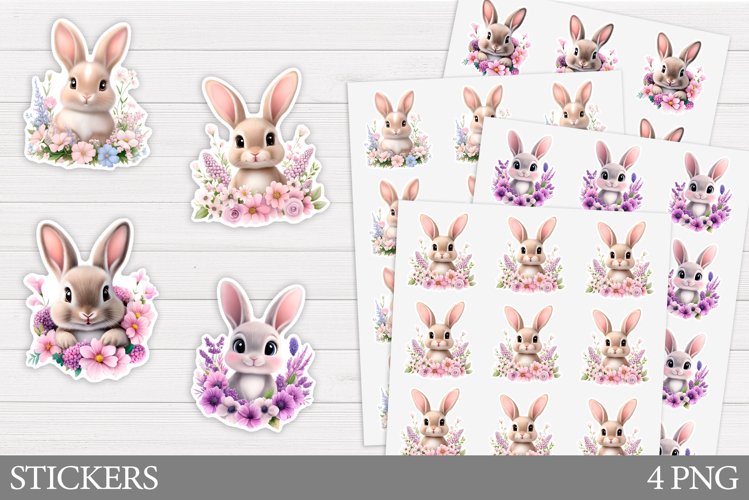 Cute Bunny Sticker Design. Bunny Flowers Sticker (5157266)