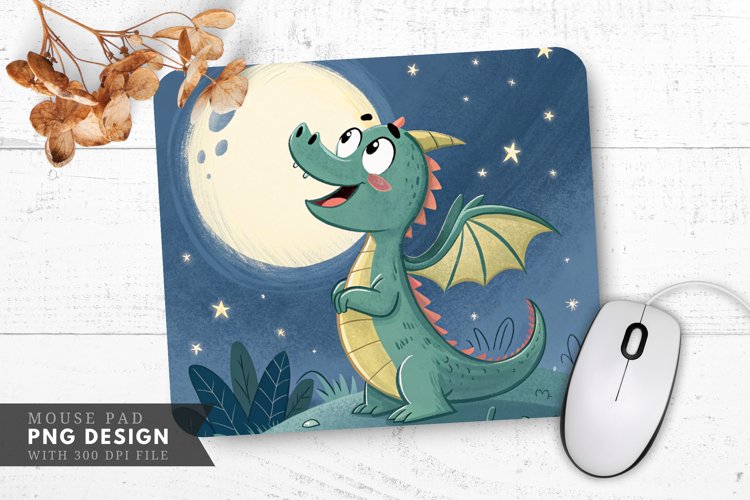 Moonlit Dragon Mouse Pad PNG Design