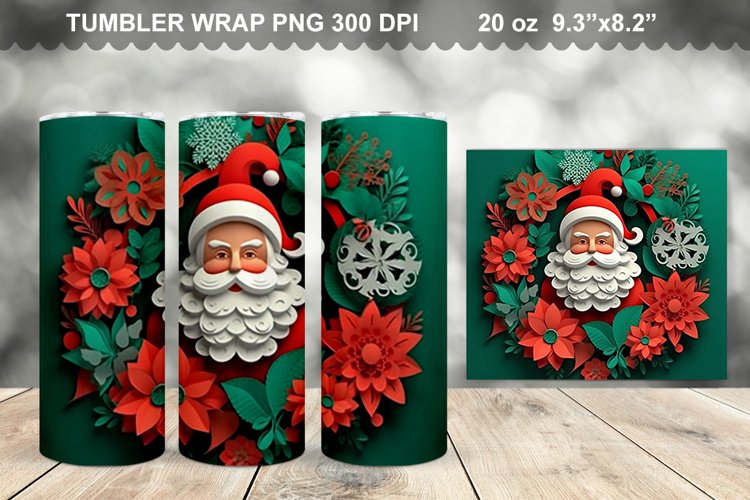 3D Christmas Santa Flowers Tumbler Design