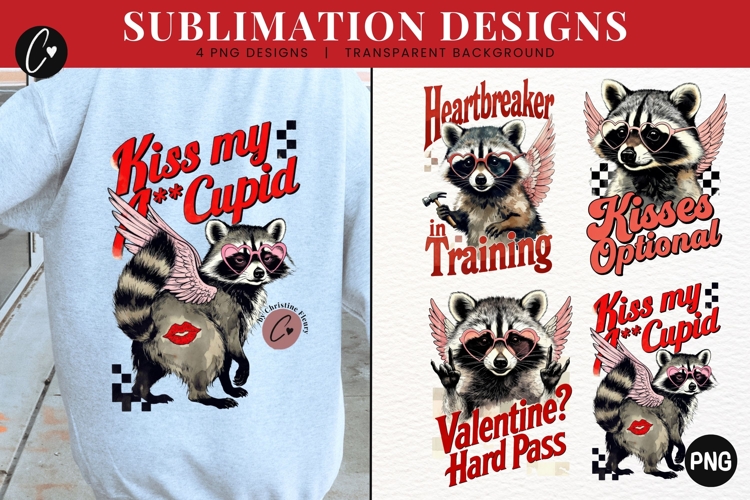 Funny Valentine Raccoon PNG - 4 Designs (6547457)