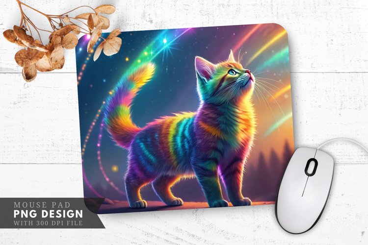 Glowing Rainbow Cat Majesty Mouse Pad PNG Design