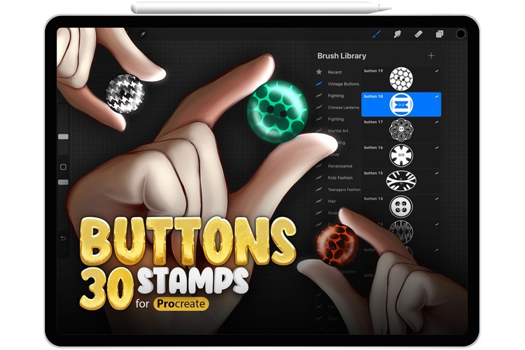30 Procreate Vintage Buttons Stamp Brushes