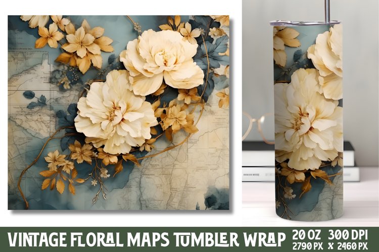 Vintage Floral Maps Tumbler Wrap