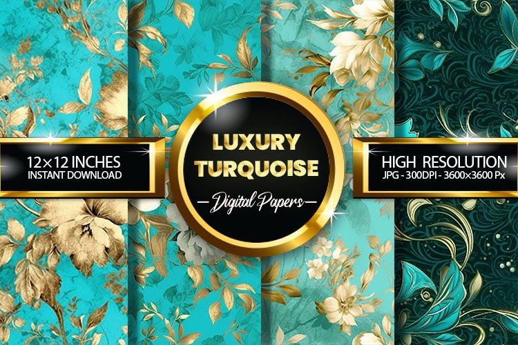 Luxury Turquoise Digital Papers - 04 Variations (2992317)